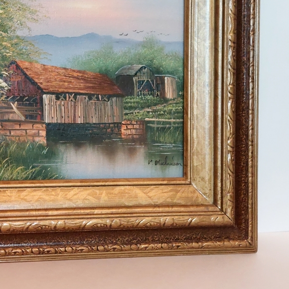 K. Michaelson | Art | Vintage Oil Painting Covered Bridge Scene Signed ...